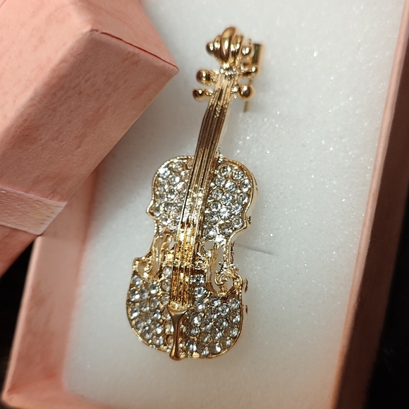 Jewelry | Rhinestone Violin Fiddle Brooch Pin | Poshmark